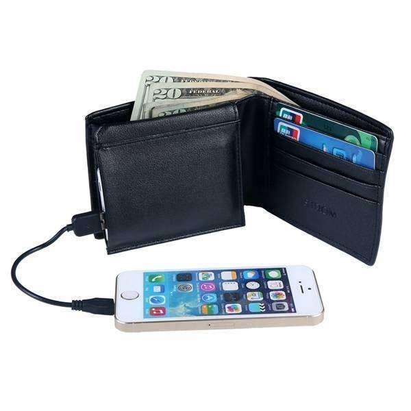 Black Mad Man Wallet With Built-In Charger